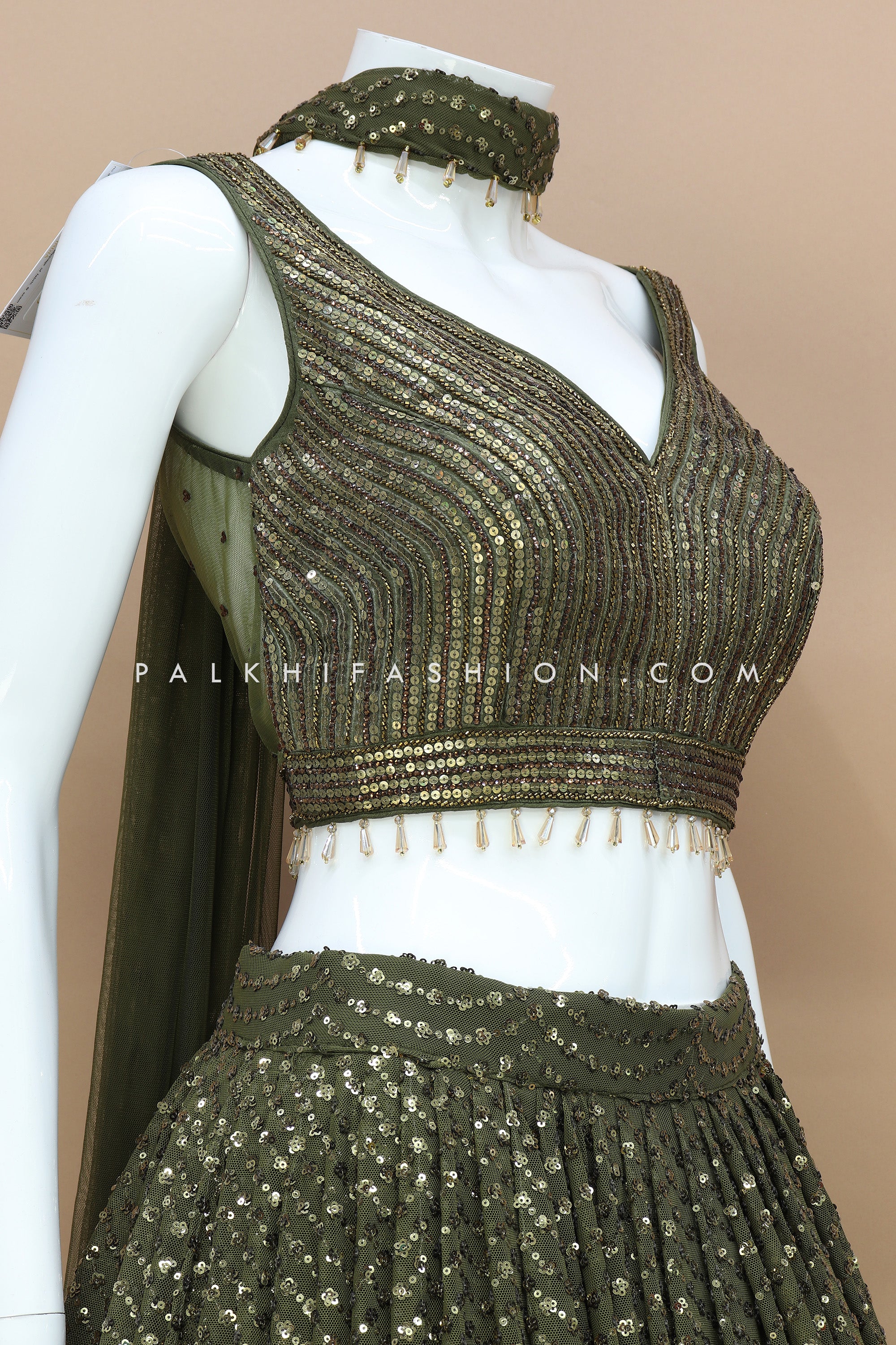 Deep Mehendi Green Lehenga Choli - Embellished Elegance by Palkhi Fash ...