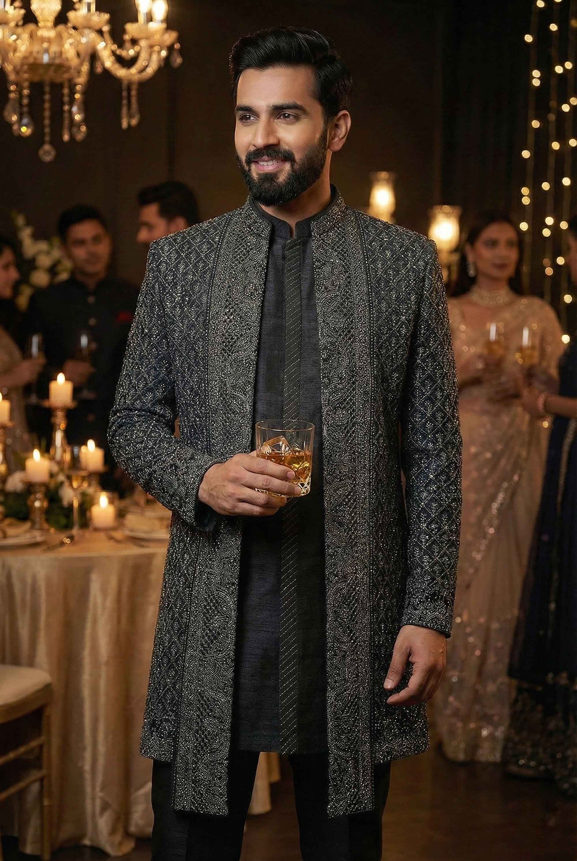 Designer Deep Grey Indo-Western with Tonal Work – Palkhi Fashion USA