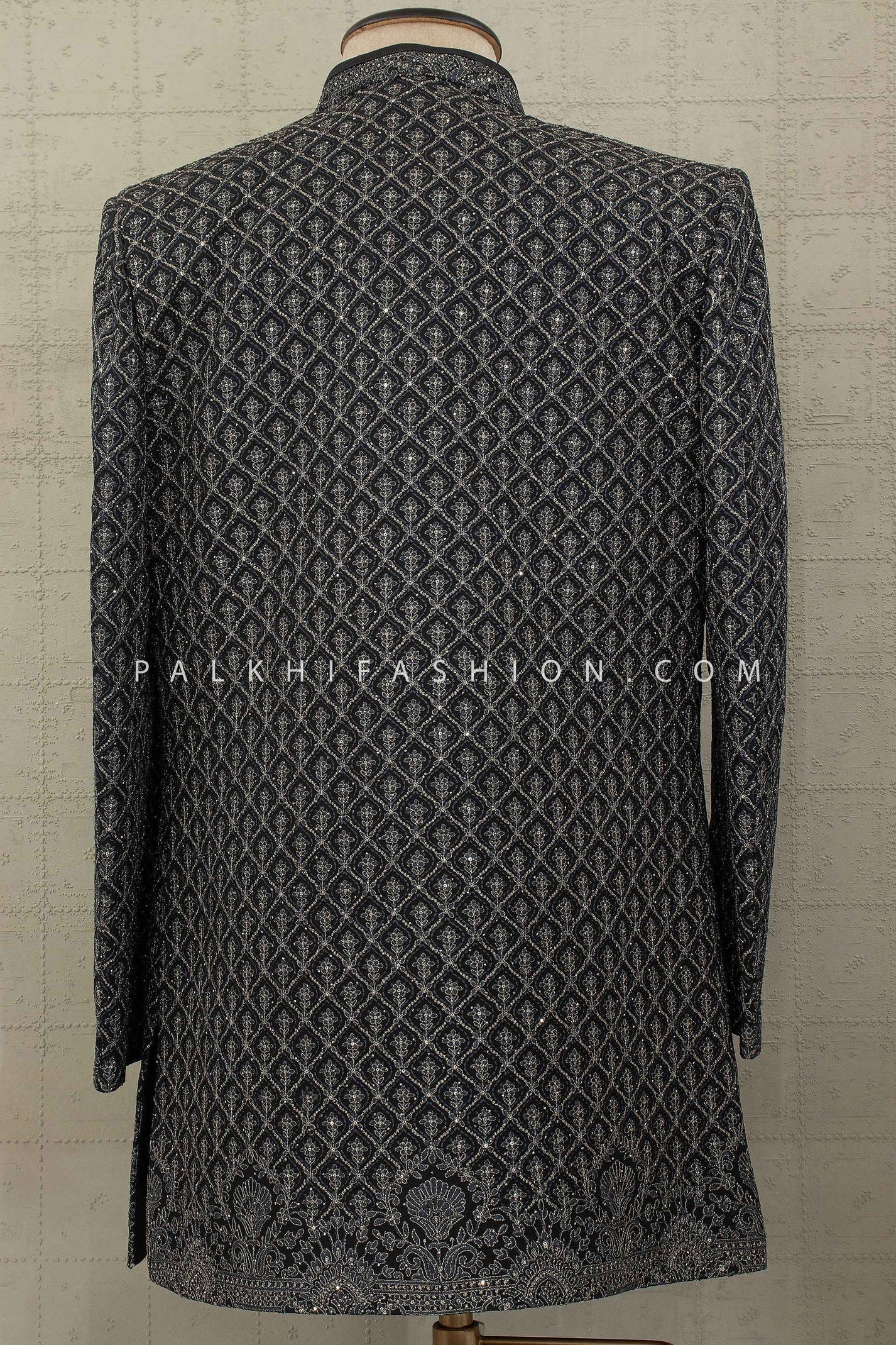 Designer Deep Grey Indo-Western with Tonal Work – Palkhi Fashion USA